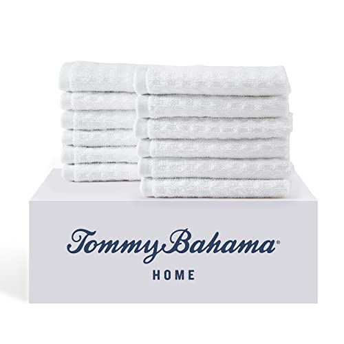 Tommy Bahama- Washcloth Set, Highly Absorbent Cotton Bathroom Decor, Low Linting & Fade Resistant (Northern Pacific White, 12 Piece)