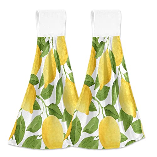 Hanging Kitchen Towel Lemon Absorbent Soft Hand Towel Hanging Tie Towels, 2 Pack