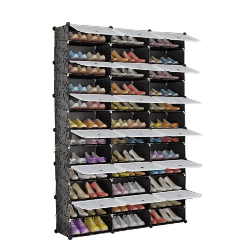 Portable Shoe Storage Cabinet with Door, 72 Pairs Shoe Storage Cabinet, 12-Tier Portable 36 Grids Shoe Cabinet for Entryway, Bedroom, Children's Room, Expandable for Heels, Boots, Slippers, Black