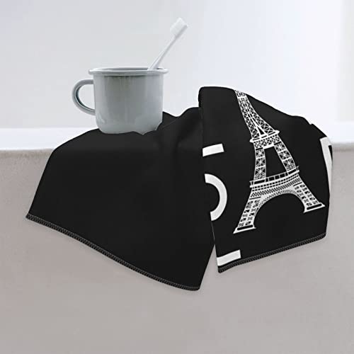 QICENIT Stylish Romantic France Paris with Eiffel Hand Towel Black Super Soft Plush Highly Absorbent for Bathroom 15.7x27.5In