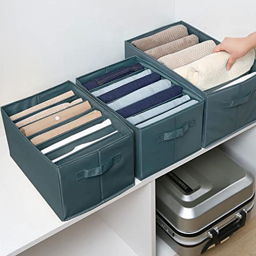 iSamzan Closet Organizers and Storage, Fabric Wardrobe Clothes Organizer, Folding Storage Box with Handle Built in PP Board, Drawer Dividers Organizer, Jeans, T Shirt, Baby Clothing, Towel, Pants Organizer (2Pcs 7+9 Grids 14.2*13.8*7.9in)