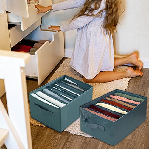 iSamzan Closet Organizers and Storage, Fabric Wardrobe Clothes Organizer, Folding Storage Box with Handle Built in PP Board, Drawer Dividers Organizer, Jeans, T Shirt, Baby Clothing, Towel, Pants Organizer (2Pcs 7+9 Grids 14.2*13.8*7.9in)