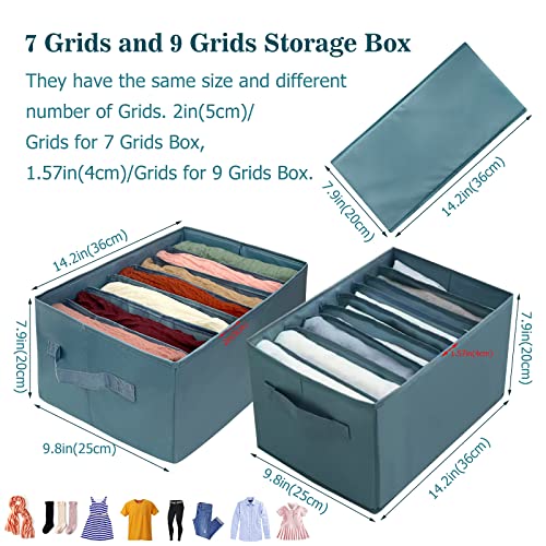 iSamzan Closet Organizers and Storage, Fabric Wardrobe Clothes Organizer, Folding Storage Box with Handle Built in PP Board, Drawer Dividers Organizer, Jeans, T Shirt, Baby Clothing, Towel, Pants Organizer (2Pcs 7+9 Grids 14.2*13.8*7.9in)