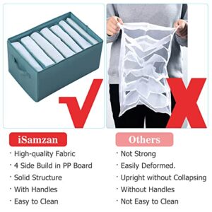 iSamzan Closet Organizers and Storage, Fabric Wardrobe Clothes Organizer, Folding Storage Box with Handle Built in PP Board, Drawer Dividers Organizer, Jeans, T Shirt, Baby Clothing, Towel, Pants Organizer (2Pcs 7+9 Grids 14.2*13.8*7.9in)