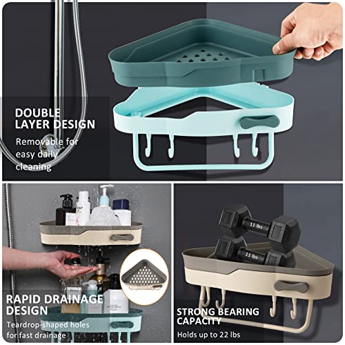 HLWDFLZ Corner Shower Caddy, 2 Pack Wall Mounted Adhesive Plastic Shower Organizer with Towel and Hooks, Removable Shower Organizer Corner Basket for Bathroom and Kitchen