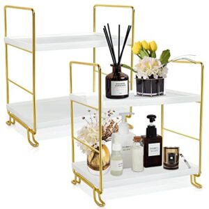 geelin 2 pcs bathroom countertop organizer 2 tier vanity counter organizer bathroom countertop organizer makeup shelf organizer stackable gold perfume tray standing kitchen for vanity storage bedroom