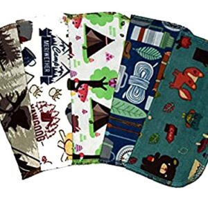 2 Ply Printed Flannel 8x8 Inches Set of 5 Little Wipes Camping Adventures