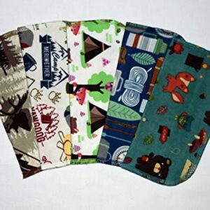 2 Ply Printed Flannel 8x8 Inches Set of 5 Little Wipes Camping Adventures