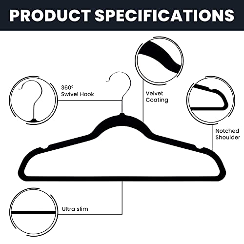 Nawazjee Velvet Clothing Hangers 30 Pack, Lightweight Non Slip, Heavy Duty Durable Closet Space Saver Black/ Silver Ultra Slim 360 Rotating Top for Coat Suit Swivel Hook Hangers.