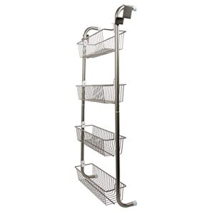 Bodico Shower Organizer Four-Tier Over-The-Door Metal Bathroom Storage Basket & Organizer, 16 x 36 inches, Silver, 5.5