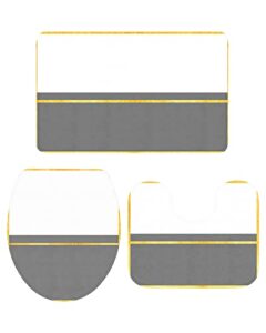 modern grey bathroom rugs mat sets 3 piece, bath shower rugs with u-shaped contour toilet mat, geometry abstract yellow stripes white art large absorbent bathtub runner rugs floor mats