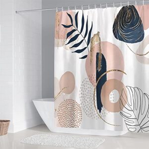 FZDHHY Abstract Mid Century Shower Curtain Set Floral Plant Neutral Bathroom Curtain Set Minimalist Art Bathroom Decor Waterproof Bathtub Curtain with Bathroom Carpet Bath Mat Toilet Rugs