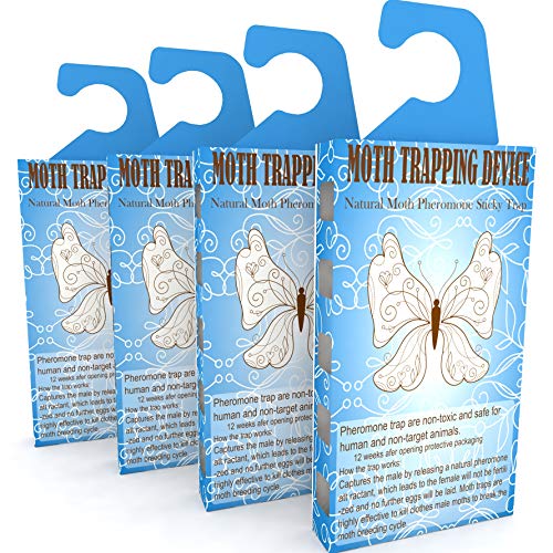 PTCLTRAPS8 Moth Traps for Clothes Closets Moth, Refillable, Odor-Free & Natural, Blue, 4 Packs