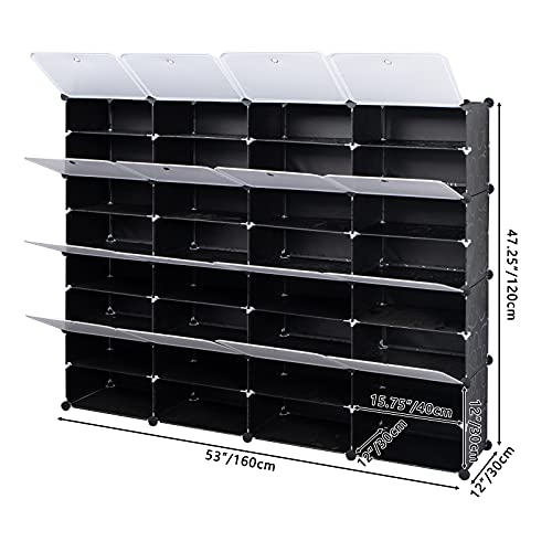 Sawandoo 8-Tier Portable 64 Pair Shoe Rack Organizer 32 Grids Tower Shelf Storage Cabinet Stand Expandable for Heels, Boots, Slippers, Black