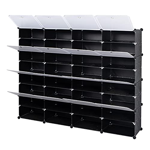 Sawandoo 8-Tier Portable 64 Pair Shoe Rack Organizer 32 Grids Tower Shelf Storage Cabinet Stand Expandable for Heels, Boots, Slippers, Black