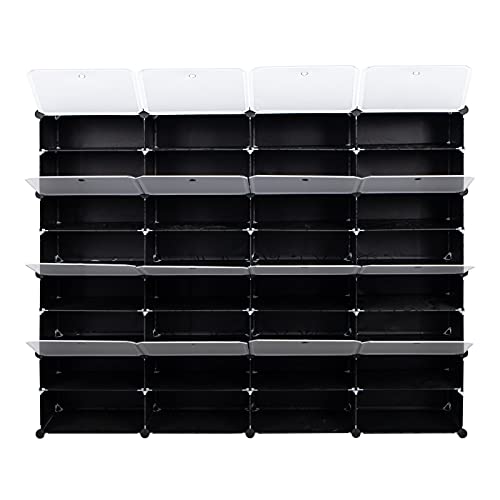 Sawandoo 8-Tier Portable 64 Pair Shoe Rack Organizer 32 Grids Tower Shelf Storage Cabinet Stand Expandable for Heels, Boots, Slippers, Black