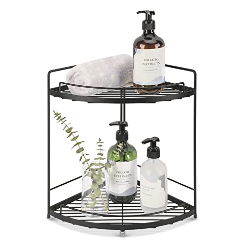 mahueeol Corner Bathroom Organizer for Countertop,2-Tier Cosmetic Holder Vanity Rack,Detachable Standing Rack Kitchen Cabinet Spice Rack Metal Bathroom Shelf for Shower Caddy Wire Shelf