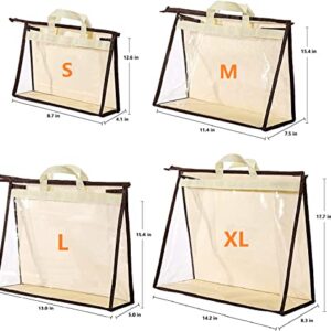 8 Pack Dust Bags for Handbags, Clear Handbag Storage, Purse Storage Organizer for Closet, Purse Cover Hanging Closet Organizer with Zipper, Handles and Purse Hook, Beige