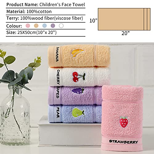 Soreca 100percentage Cotton Kids Facial Towels, Hand Towels and Fingertip Towels for Bathroom Towels Set Embroidered Cute Animal Pattern Children Washcloths 10inch x 20inch