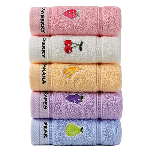 Soreca 100percentage Cotton Kids Facial Towels, Hand Towels and Fingertip Towels for Bathroom Towels Set Embroidered Cute Animal Pattern Children Washcloths 10inch x 20inch