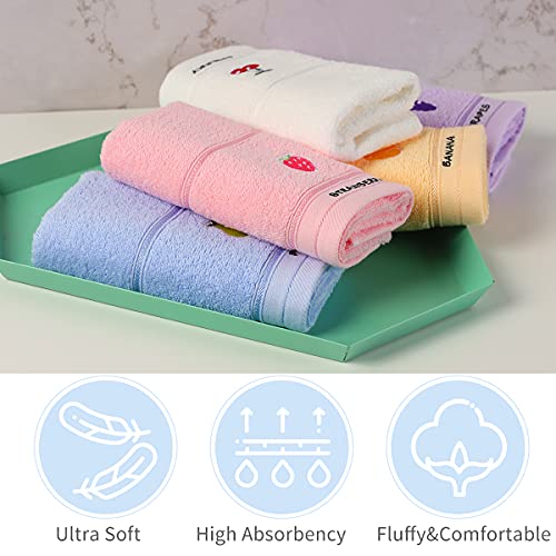 Soreca 100percentage Cotton Kids Facial Towels, Hand Towels and Fingertip Towels for Bathroom Towels Set Embroidered Cute Animal Pattern Children Washcloths 10inch x 20inch