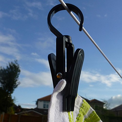 HANGERWORLD 10 Pack Accessory Clip Hangers - Black Plastic - Strong Swivel Hook Laundry Storage Boot Clips