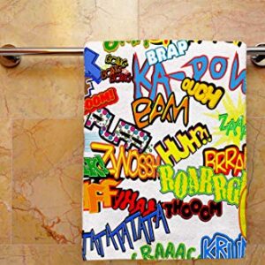 Swono Retro Comic Hand Towel Retro Comic Book with Bright Cartoon Lettering On White Background Polyester Hand Towels for Home Bathroom Kitchen Hand Face Gym Spa Hotel 30"X15"