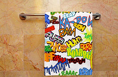 Swono Retro Comic Hand Towel Retro Comic Book with Bright Cartoon Lettering On White Background Polyester Hand Towels for Home Bathroom Kitchen Hand Face Gym Spa Hotel 30"X15"