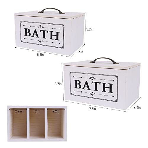 Wood Tampon Holder, Bathroom Farmhouse Pad Storage Container, Rustic Bathroom Storage Bin with Lid, Period Organizer for Women, Ladies, Girls, Feminine Products Caddy for Swabs, Cotton Balls, 2 Pack