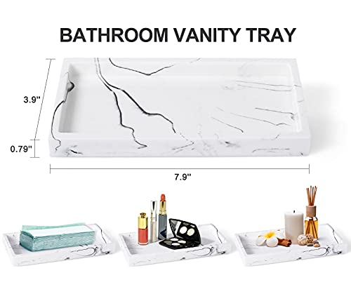 Haturi Bathroom Accessory Set, 4 Pcs Marble Look Bathroom Accessories Sets Complete With Soap Dispenser, Toothbrush Holder, Apothecary Jar, Tray, Home Apartment Modern Bathroom Decor Vanity Countertop