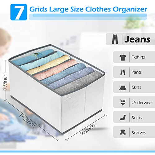 Krizyher 7 Grids Wardrobe Clothes Organizer , Folded Clothes Organizer for Closet, Washable Clothing Storage Bins, Upgrade Drawer Clothes Compartment Storage Box for Jeans, Pants, T-Shirts