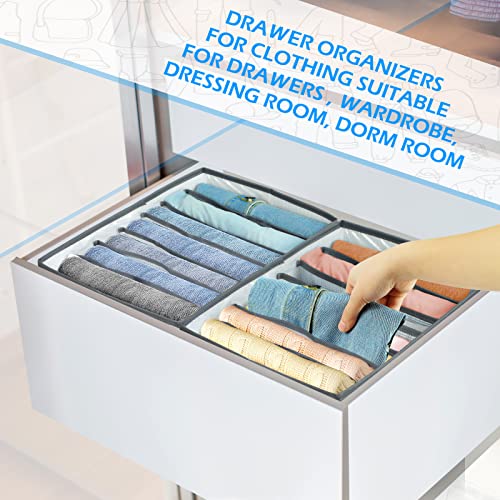 Krizyher 7 Grids Wardrobe Clothes Organizer , Folded Clothes Organizer for Closet, Washable Clothing Storage Bins, Upgrade Drawer Clothes Compartment Storage Box for Jeans, Pants, T-Shirts