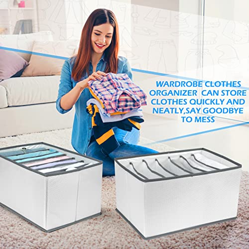 Krizyher 7 Grids Wardrobe Clothes Organizer , Folded Clothes Organizer for Closet, Washable Clothing Storage Bins, Upgrade Drawer Clothes Compartment Storage Box for Jeans, Pants, T-Shirts