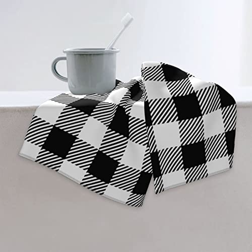 QICENIT Black and White Plaid Highly Absorbent Hand Towels Ultra Soft Quick-Dry Bath Towel for Bathroom Kitchen Hotel Gym Spa Superfine Fiber(15.7" x 27.5")