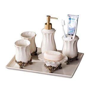 acgrade bathroom set, ceramic bathroom decor set, toiletry set, 5 pieces bath amenity, bathroom accessories set, bathroom soap piece set