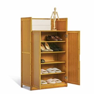 monibloom 5 tier bamboo shoe cabinet, free standing shoe shelf organizer storage with doors & high baffle for 11-15 pairs home entryway hallway office bedroom, brown