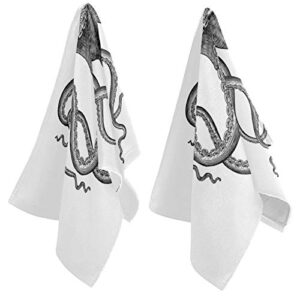 Naanle Chic Octopus Engraving Print Luxury 2 Piece Soft Fluffy Guest Decor Hand Towels, Multipurpose for Bathroom, Hotel, Gym and Spa (14" x 28",Black White)