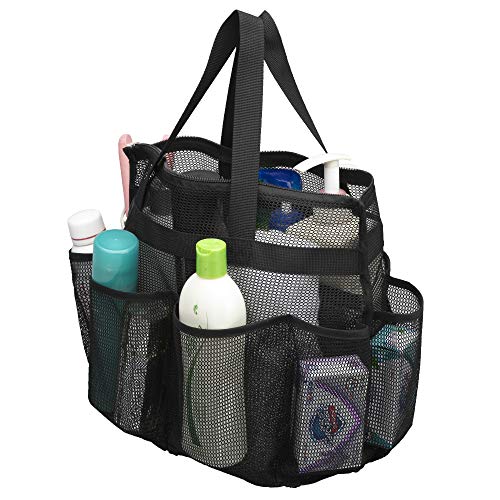 ALYER Large Mesh Dive Tote Bag with Separated Inner Compartment,Portable Shower Caddy Bath Organizer with Durable Handles and Zipper (Black)