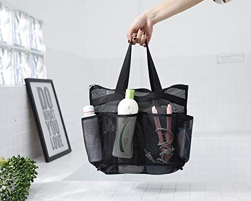 ALYER Large Mesh Dive Tote Bag with Separated Inner Compartment,Portable Shower Caddy Bath Organizer with Durable Handles and Zipper (Black)