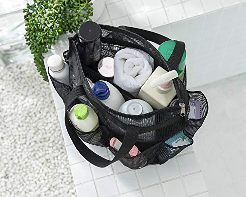 ALYER Large Mesh Dive Tote Bag with Separated Inner Compartment,Portable Shower Caddy Bath Organizer with Durable Handles and Zipper (Black)