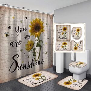 azhm sunflower shower curtain sets with rugs 4pcs you are my sunshine bathroom decor set waterproof shower curtain non-slip rugs toilet rugs bath mats bathroom curtains shower set with 12 hooks