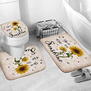 AZHM Sunflower Shower Curtain Sets with Rugs 4PCS You are My Sunshine Bathroom Decor Set Waterproof Shower Curtain Non-Slip Rugs Toilet Rugs Bath Mats Bathroom Curtains Shower Set with 12 Hooks