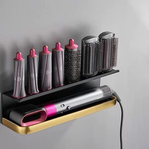 Yimerlen Airwrap Storage Holder Compatible with Dyson Airwrap Curling Iron Wall Mount Storage Rack Holder for Bathroom Attachments Organizer (Black/Gold, with Air Cushion Comb)