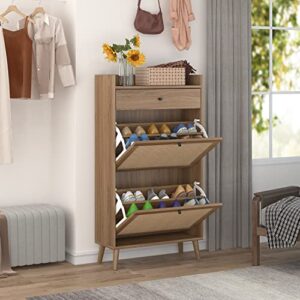 pvillez shoe storage with flip drawers & open shelves,naturalrattan shoe cabinets,shoe organizer rackwooden shoe organizer for entryway/bedroom/living room/apartment,free standing