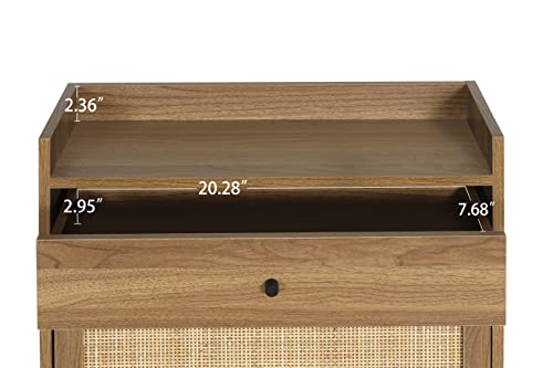 Pvillez Shoe Storage with Flip Drawers & Open Shelves,NaturalRattan Shoe Cabinets,Shoe Organizer RackWooden Shoe Organizer for Entryway/Bedroom/Living Room/Apartment,Free Standing