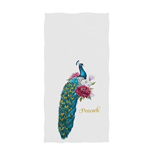 Naanle Beautiful Peacock Flowers Print Elegant Soft Large Hand Towels for Bathroom, Hotel, Gym and Spa (16" x 30",White)