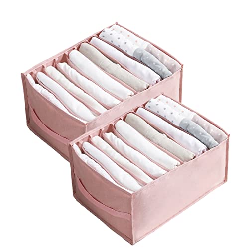 Kakeevno 2PCS Large Upgraded Washable Foldable Drawer Wardrobe Clothes Organizer Storage Compartment Organizer for Scarves, Leggings, Skirts, T-shirts, Jeans, Kids Clothes (9 Grids, Premium Pink)