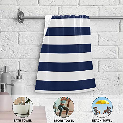 KLL Bathroom Hand Towels Set of 2 Navy Blue and White Stripes 14 x 28 Inches Soft Quality Decorative Bathroom Towel for Hand, Face, Hair, Tea, Dishcloth, Kitchen and Bath