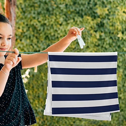 KLL Bathroom Hand Towels Set of 2 Navy Blue and White Stripes 14 x 28 Inches Soft Quality Decorative Bathroom Towel for Hand, Face, Hair, Tea, Dishcloth, Kitchen and Bath