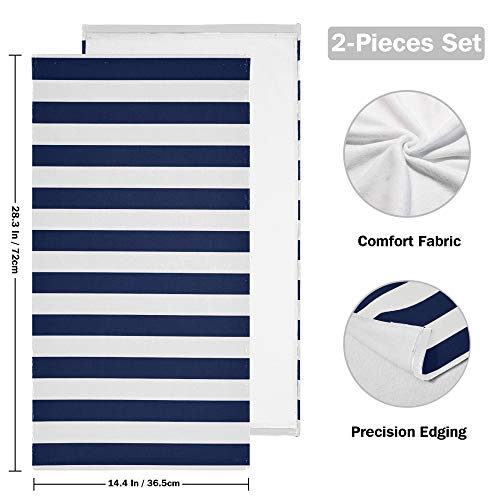 KLL Bathroom Hand Towels Set of 2 Navy Blue and White Stripes 14 x 28 Inches Soft Quality Decorative Bathroom Towel for Hand, Face, Hair, Tea, Dishcloth, Kitchen and Bath